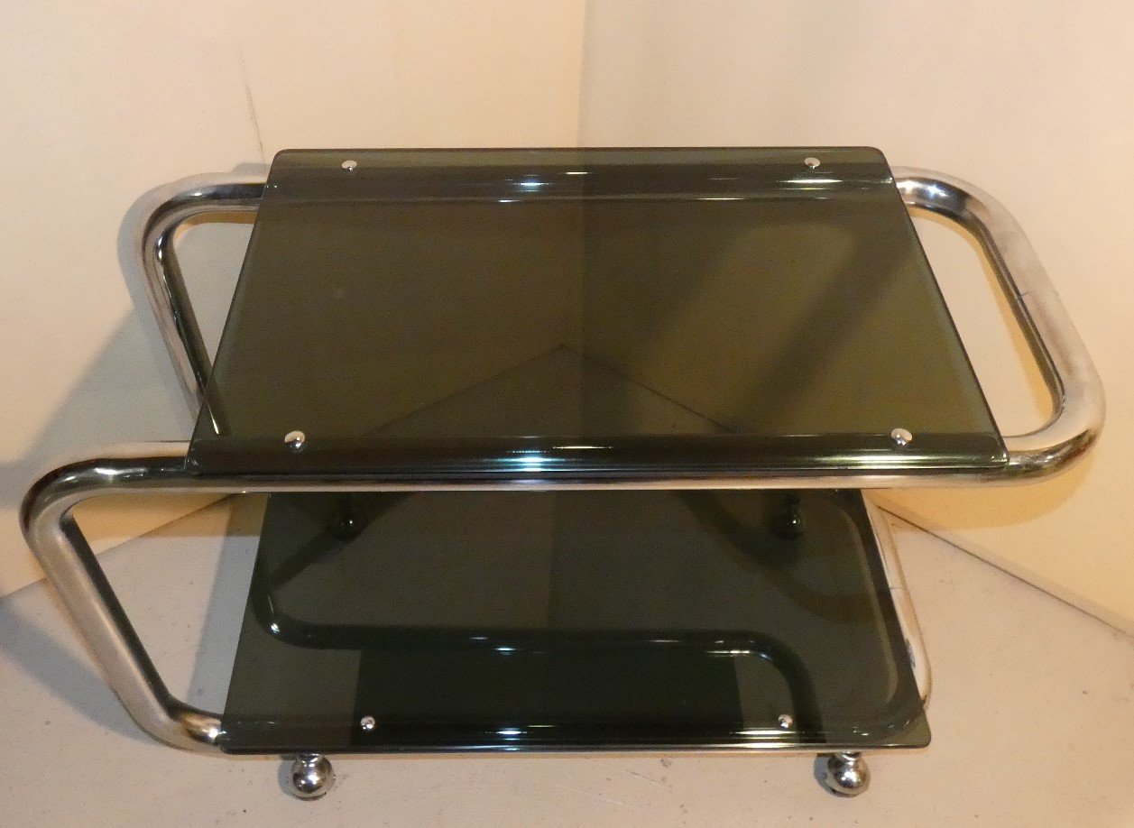 Tubular Trolley in Chromed Steel and Smoked Glass, Italy, 1970s for ...