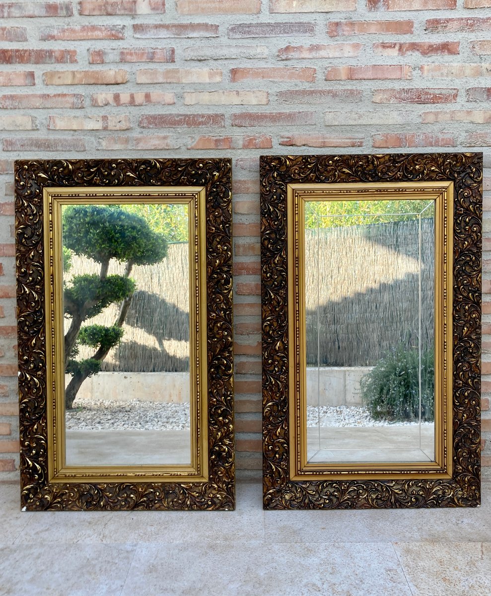 Early 20th Century Spanish Beveled Mirrors with Gold Frames, Set of 2 ...