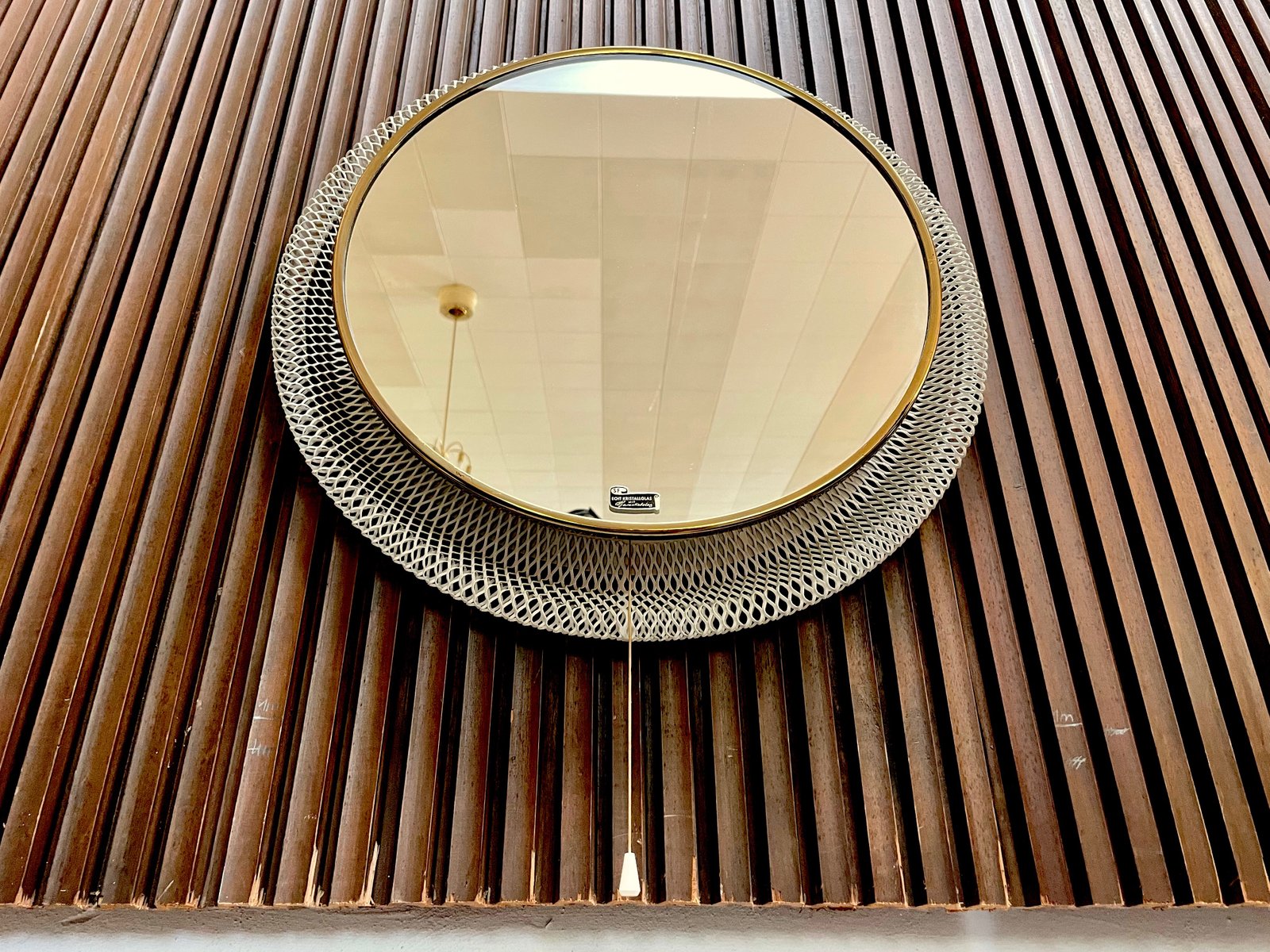Large Round Illuminated Wire Mesh and Crystal Glass Mirror from ...