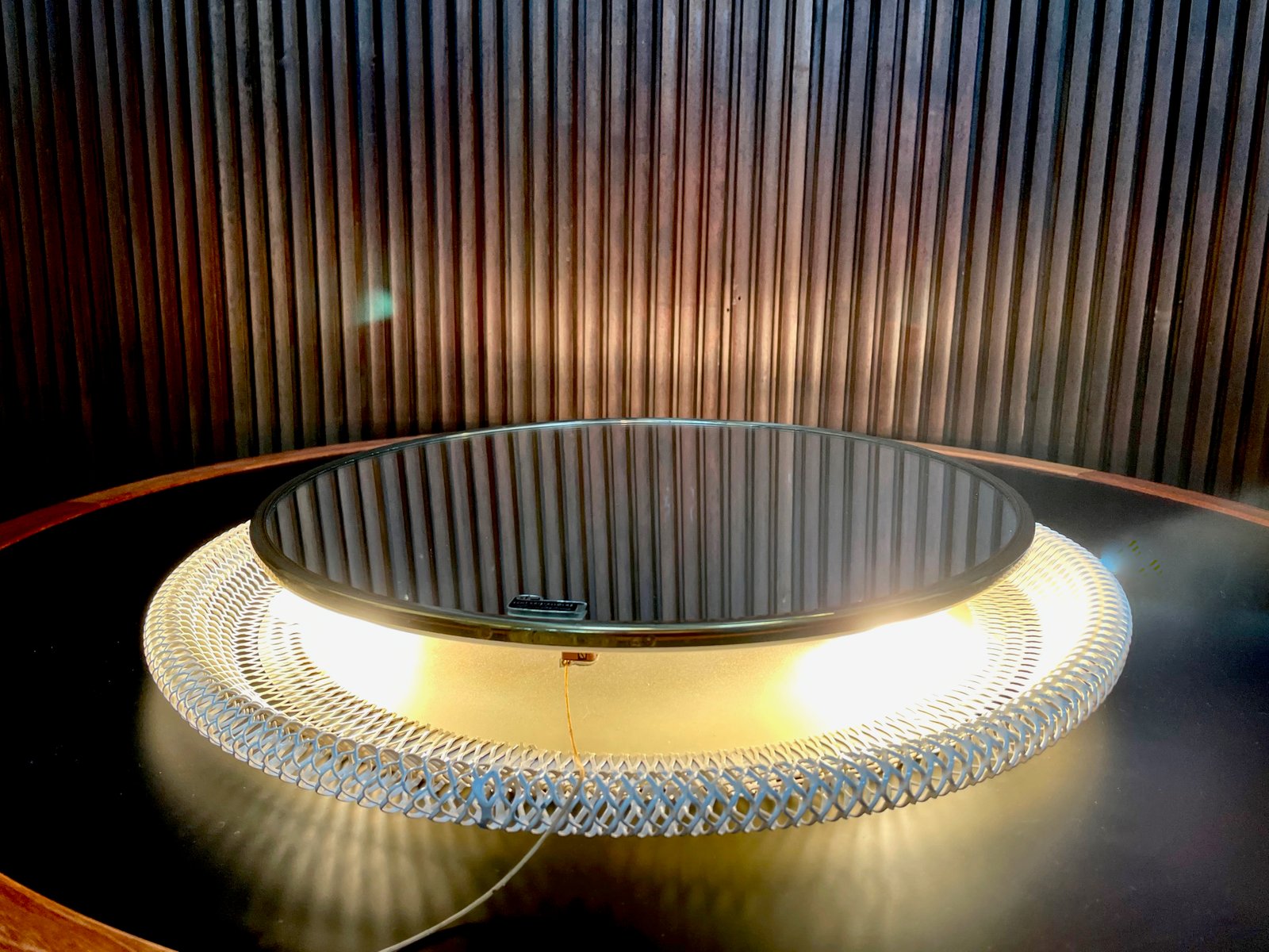 Large Round Illuminated Wire Mesh and Crystal Glass Mirror from ...