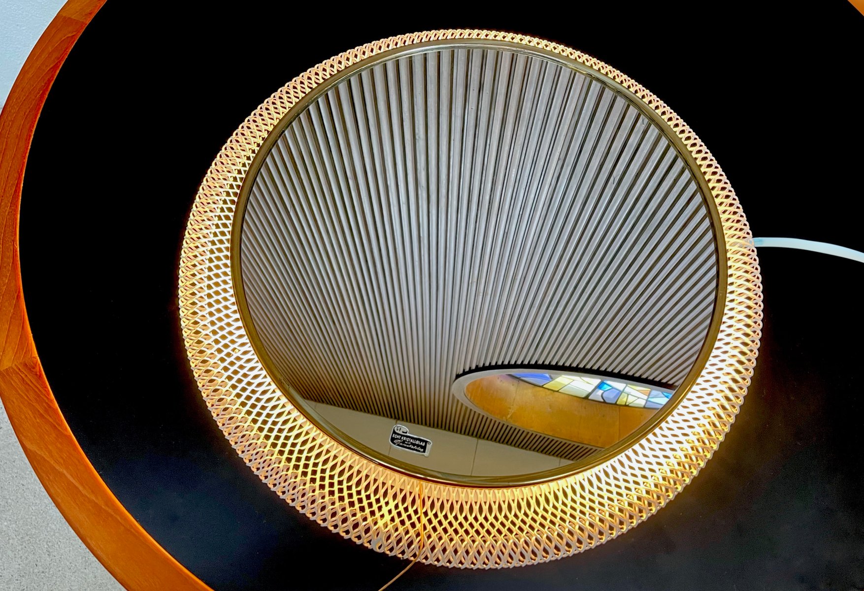 Large Round Illuminated Wire Mesh and Crystal Glass Mirror from ...