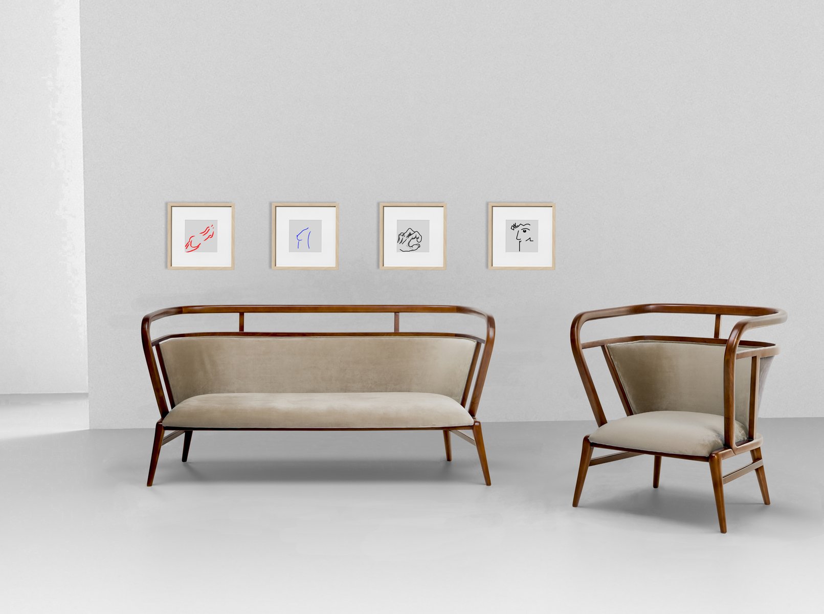 Divano Impero in velluto color cammello di Javier Gomez in vendita su ...