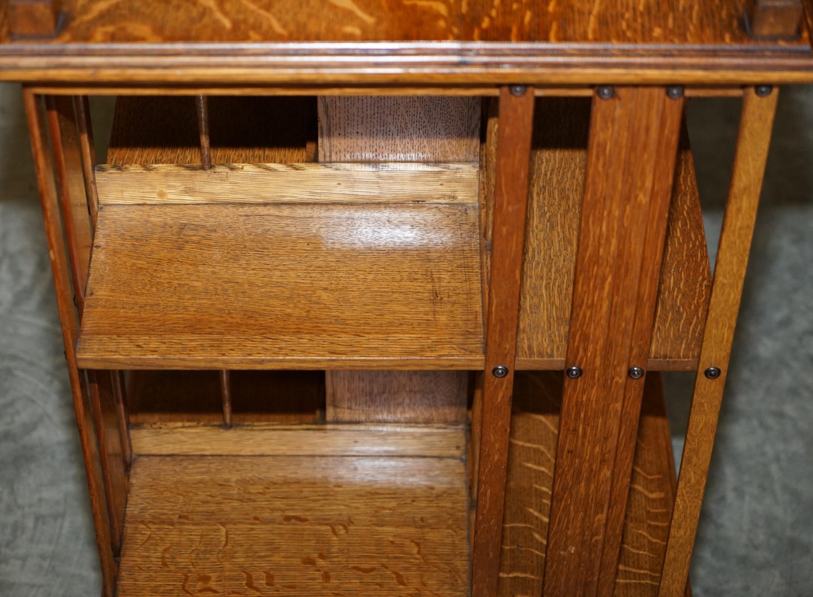 Art Nouveau Oak & Sample Wood Inlaid Revolving Bookcase for sale at Pamono