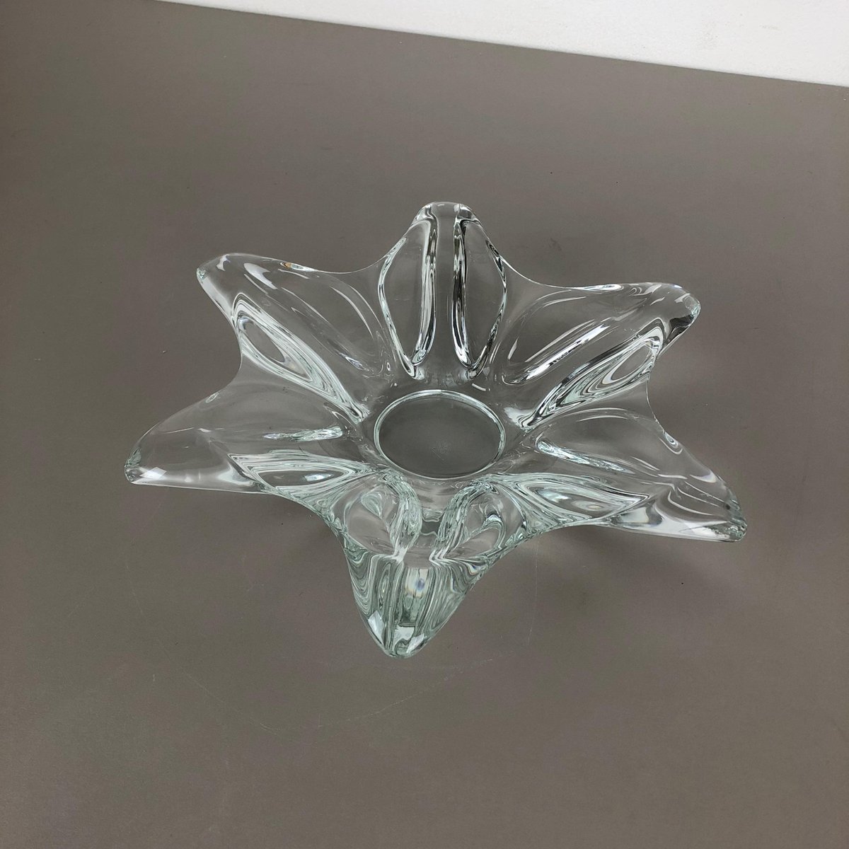 Large French Floral Crystal Glass Shell Bowl by Vannes Art, 1970s for ...