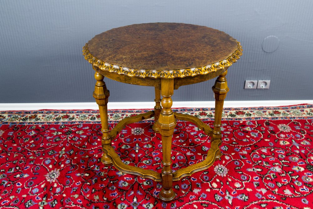 French Round Side Table in Burr Walnut, 1920s for sale at Pamono