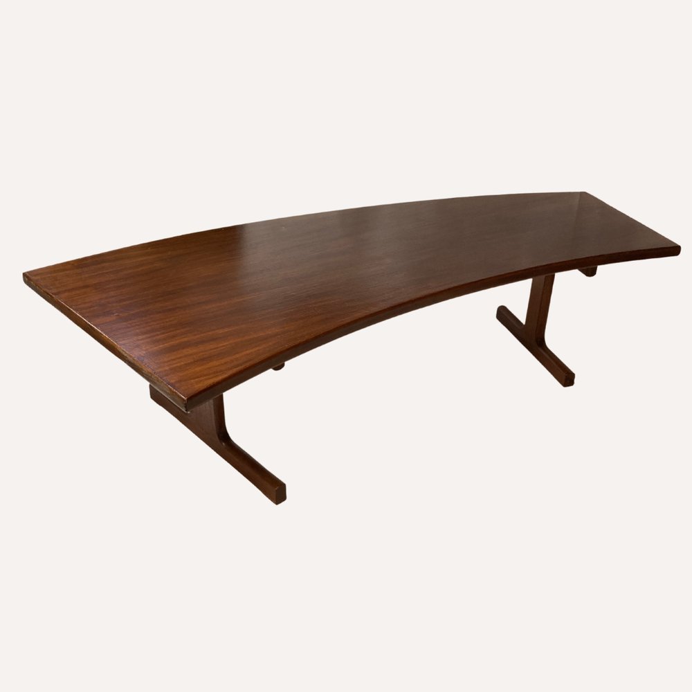Teak Veneered Kidney Shaped Curved Coffee Table for sale at Pamono