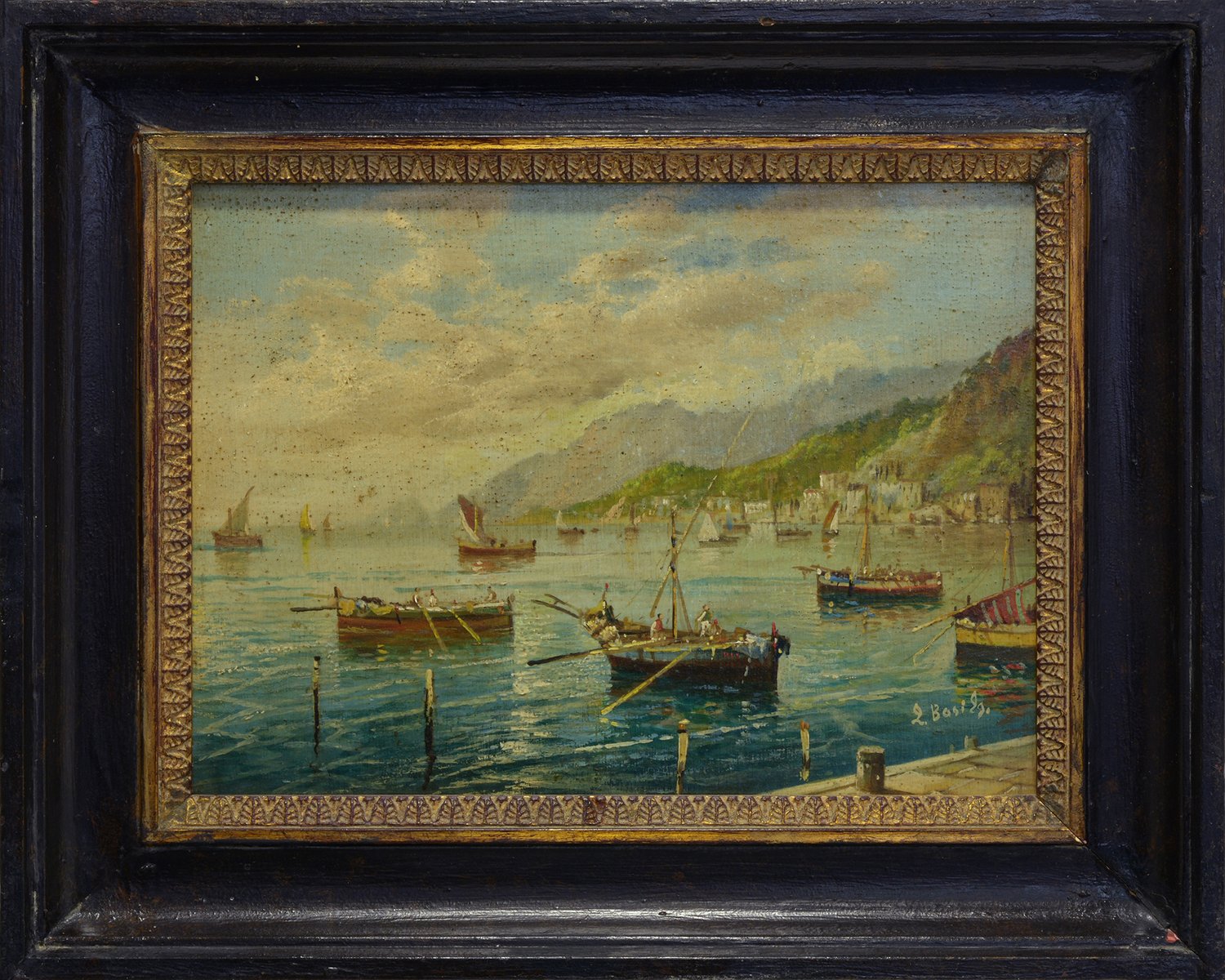 Luigi Basile, Marina, 1980s, Oil on Tablet, Framed for sale at Pamono