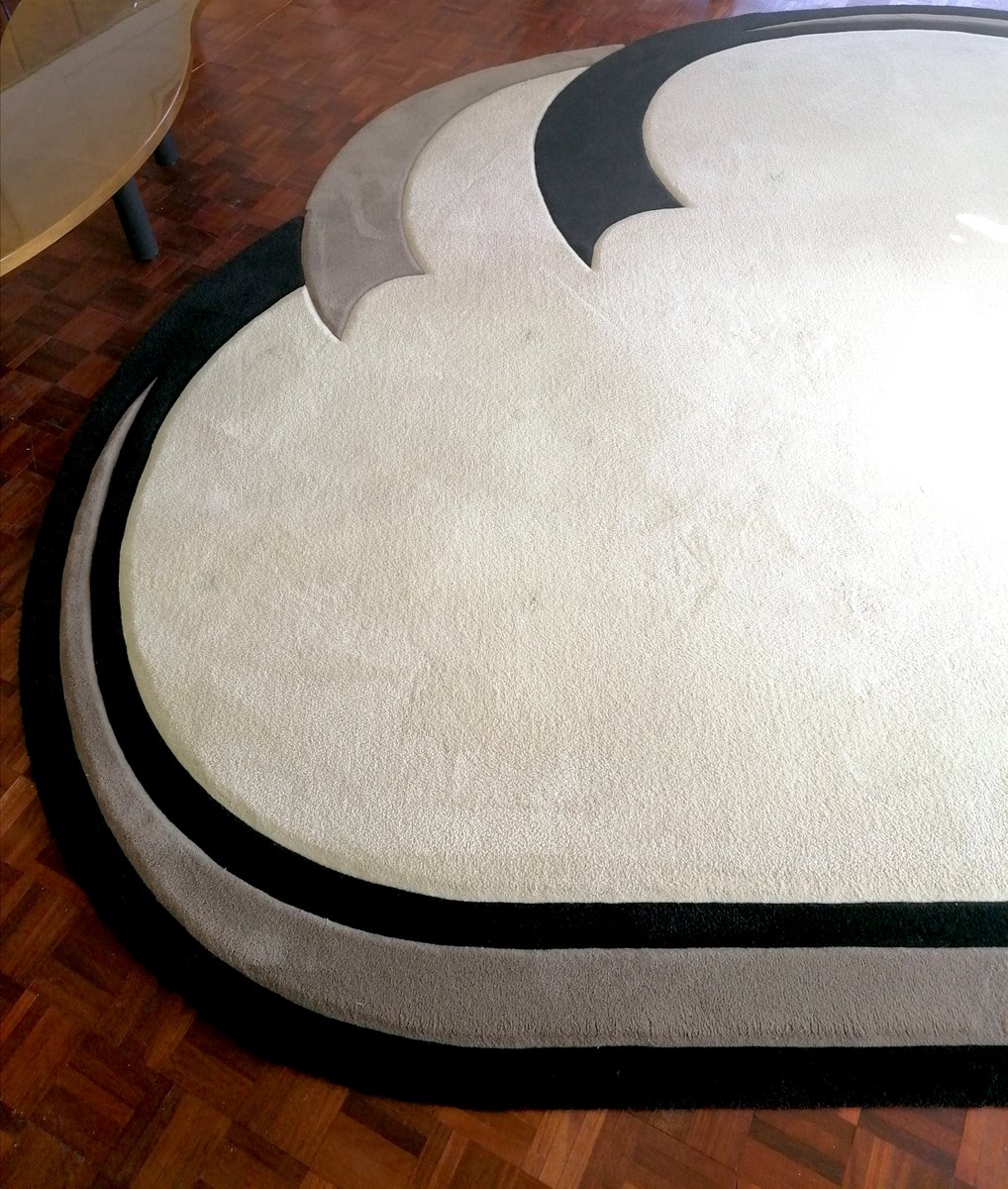 Large Vintage American Deco Revival Curved Wool Rug with Carved Swirl ...