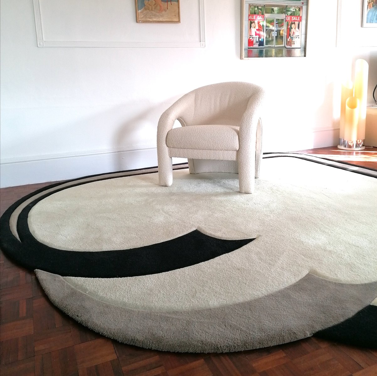 Large Vintage American Deco Revival Curved Wool Rug with Carved Swirl ...