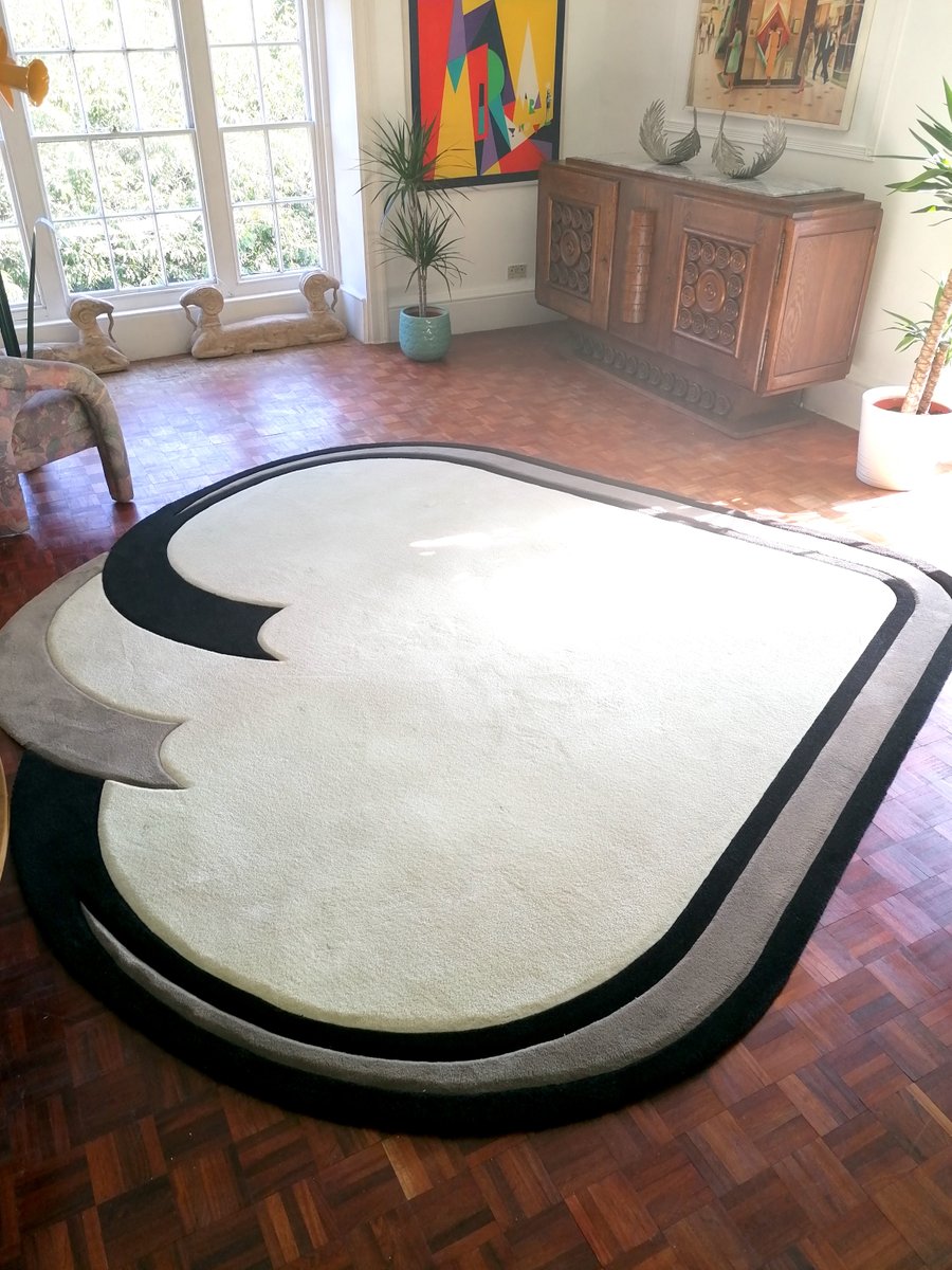 Large Vintage American Deco Revival Curved Wool Rug with Carved Swirl ...