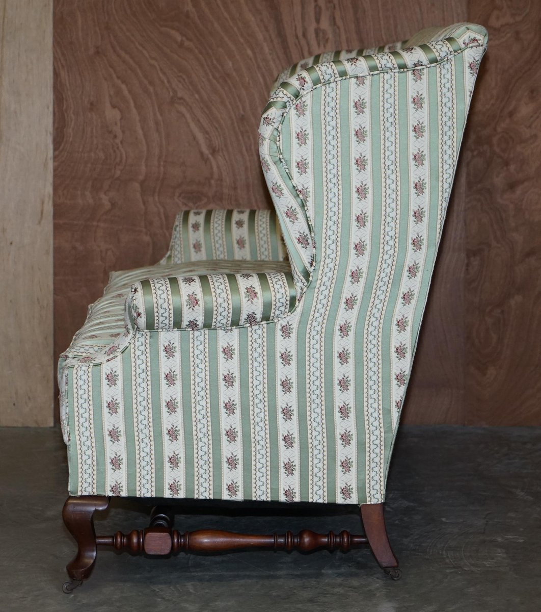 Victorian Ticking Fabric Upholstered Double Wingback Sofa Armchair from ...