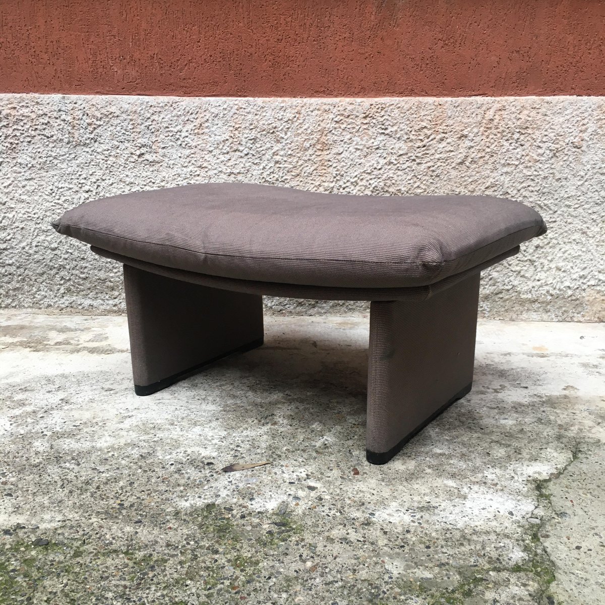 Italian Wood Structure and Grey Fabric Padding Pouf, 1980s for sale at ...