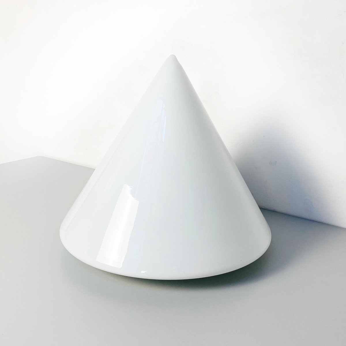 Mid-Century Modern Italian Conical Table Lamp with Double Opal Glass ...