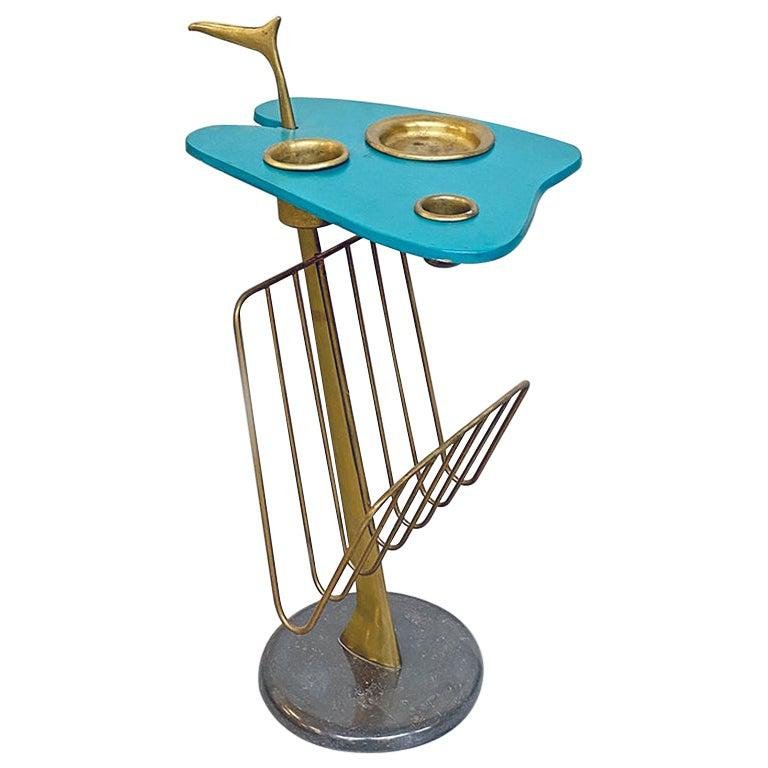 Mid-Century Modern Italian Aqua Green Magazine Rack with Brass Detail ...