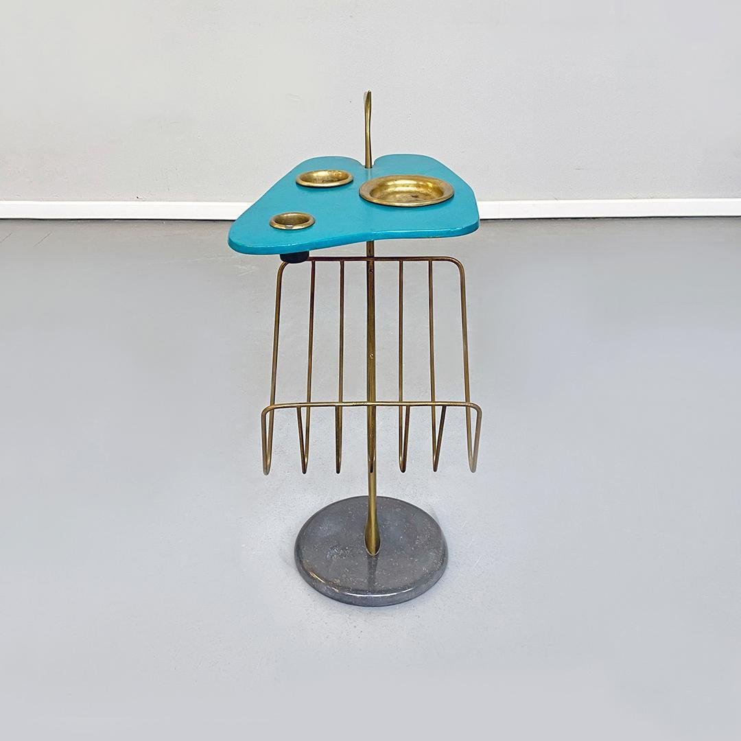 Mid-Century Modern Italian Aqua Green Magazine Rack with Brass Detail ...