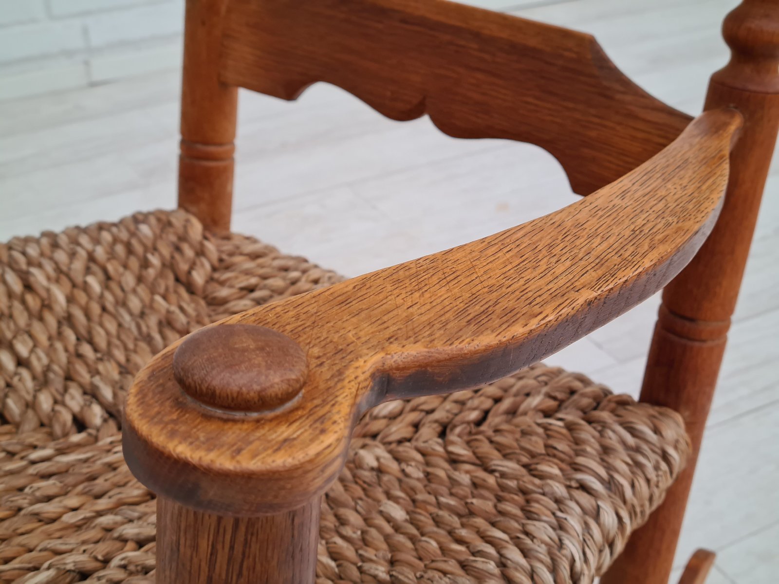 Danish Rocking Chair in Oak & Natural Fiber, 1960s for sale at Pamono