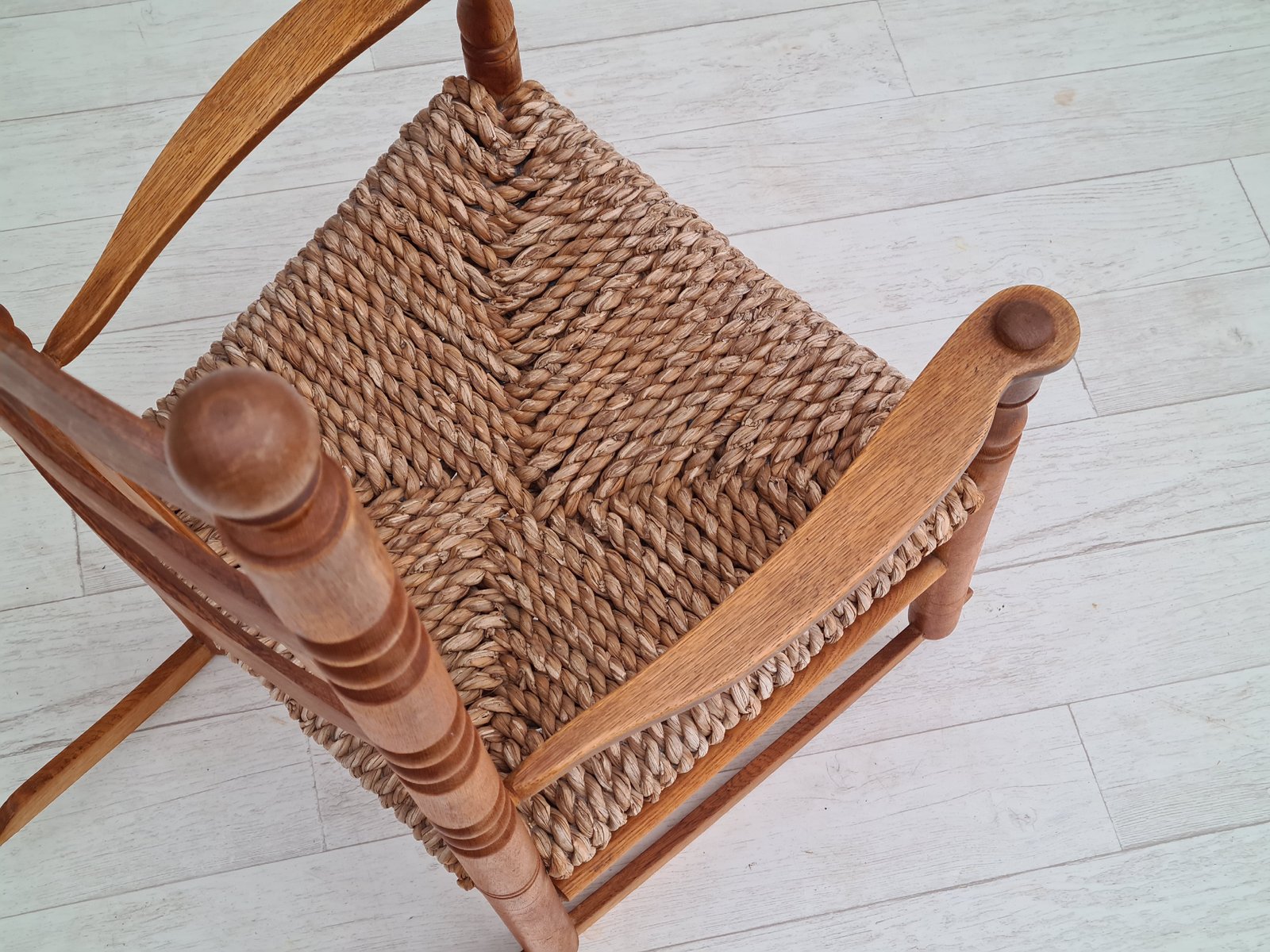 Danish Rocking Chair in Oak & Natural Fiber, 1960s for sale at Pamono