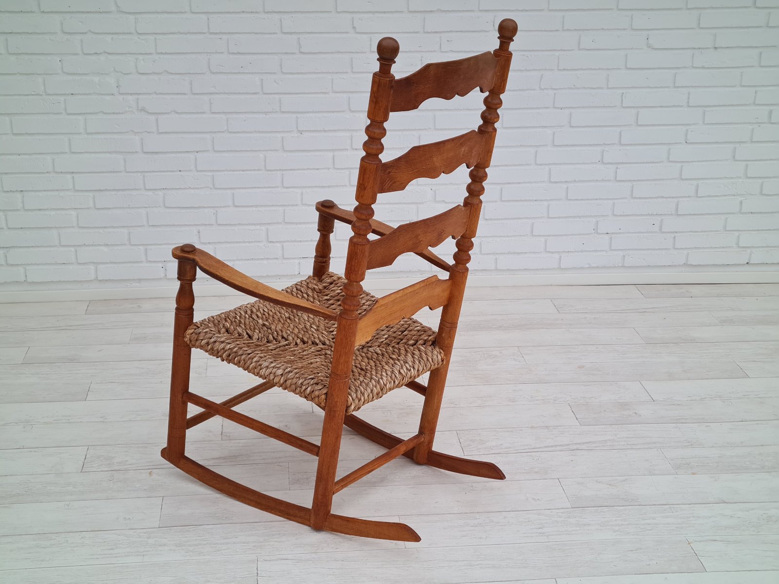 Danish Rocking Chair in Oak & Natural Fiber, 1960s for sale at Pamono