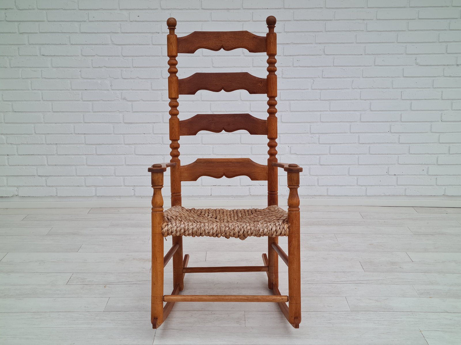 Danish Rocking Chair in Oak & Natural Fiber, 1960s for sale at Pamono
