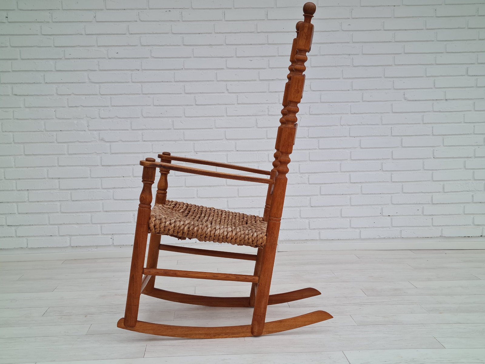 Danish Rocking Chair in Oak & Natural Fiber, 1960s for sale at Pamono