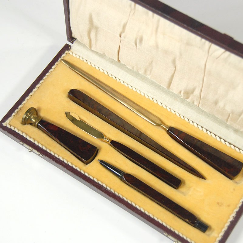 Writing Letter Box Desk Set, 1930s, Set of 5 for sale at Pamono