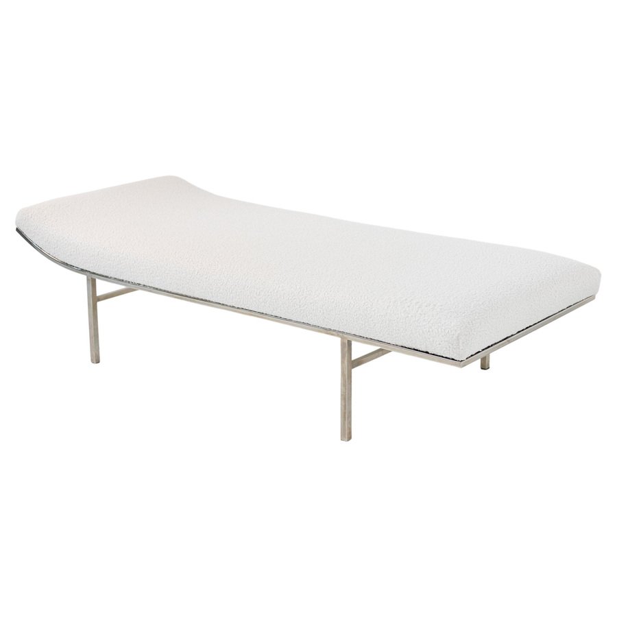 American White Bouclè and Steel Daybed by Jules Heumann for Lita for ...