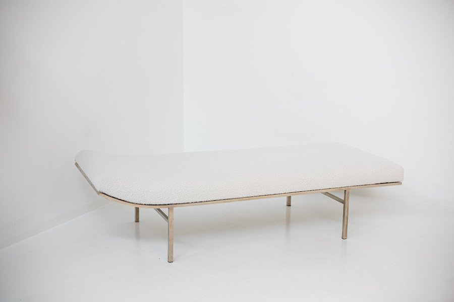 American White Bouclè and Steel Daybed by Jules Heumann for Lita for ...