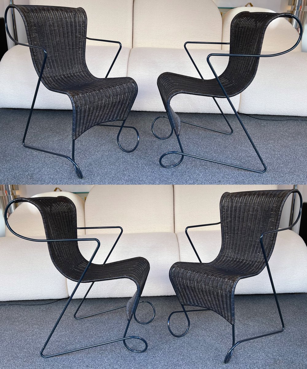 Italian Metal Rattan Zigo Chairs by Ron Arad for Driade, 1990s, Set of ...