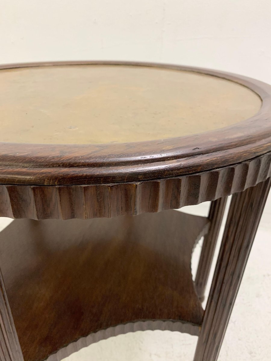Hungarian Wooden Side Table with Copper Plate, 1930s for sale at Pamono