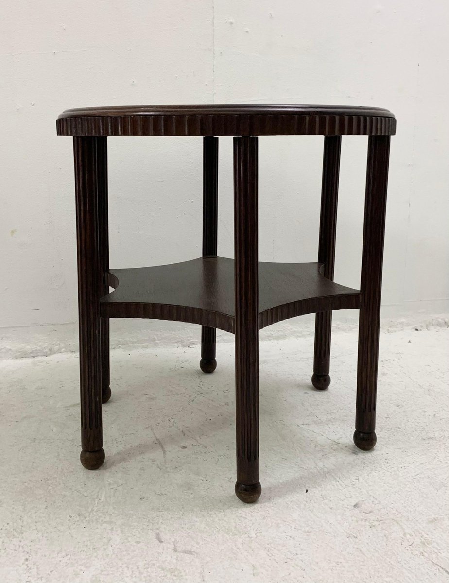 Hungarian Wooden Side Table with Copper Plate, 1930s for sale at Pamono