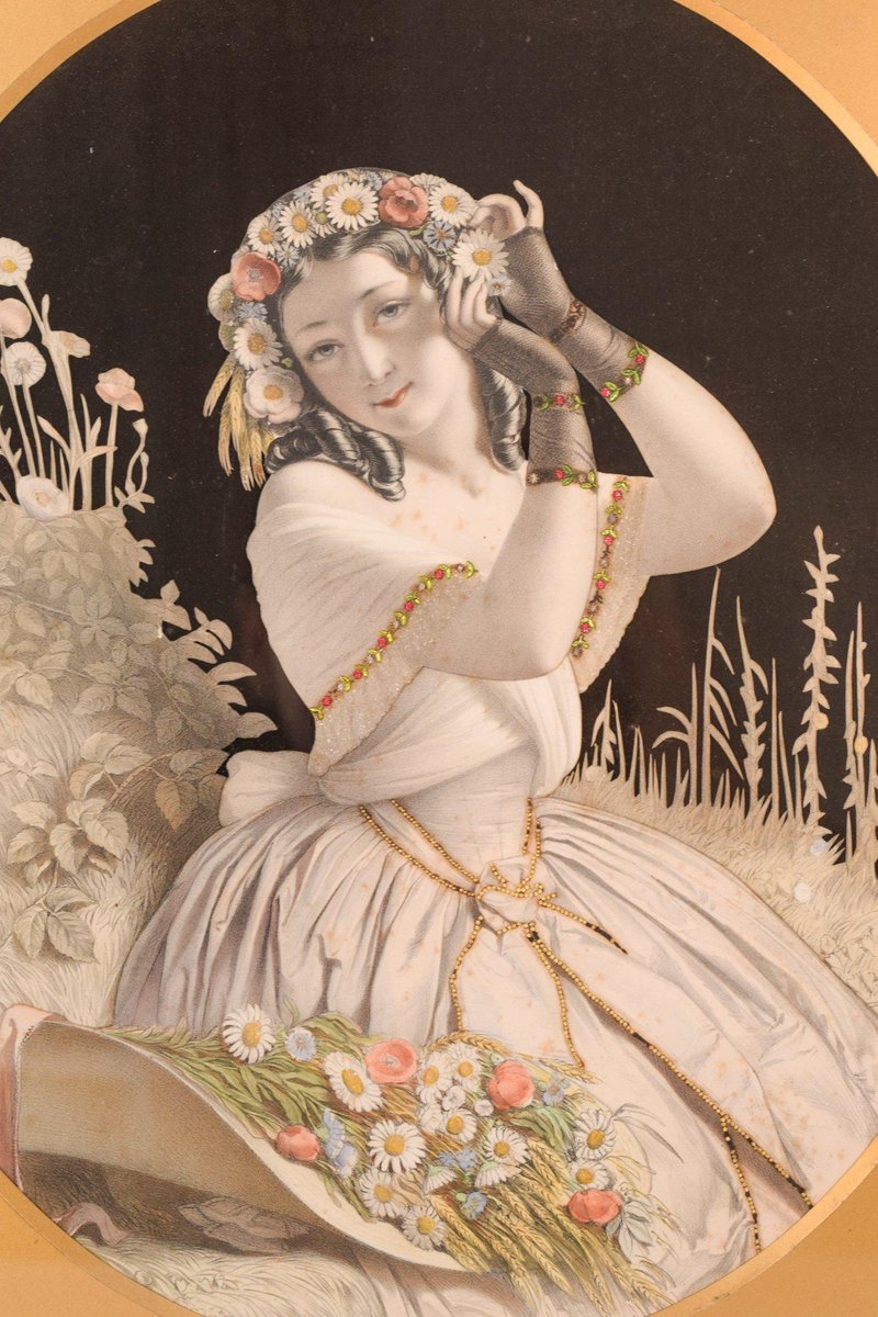 Embossed Victorian Collages, Ink & Textitle on Paper, Framed, Set of 2 ...