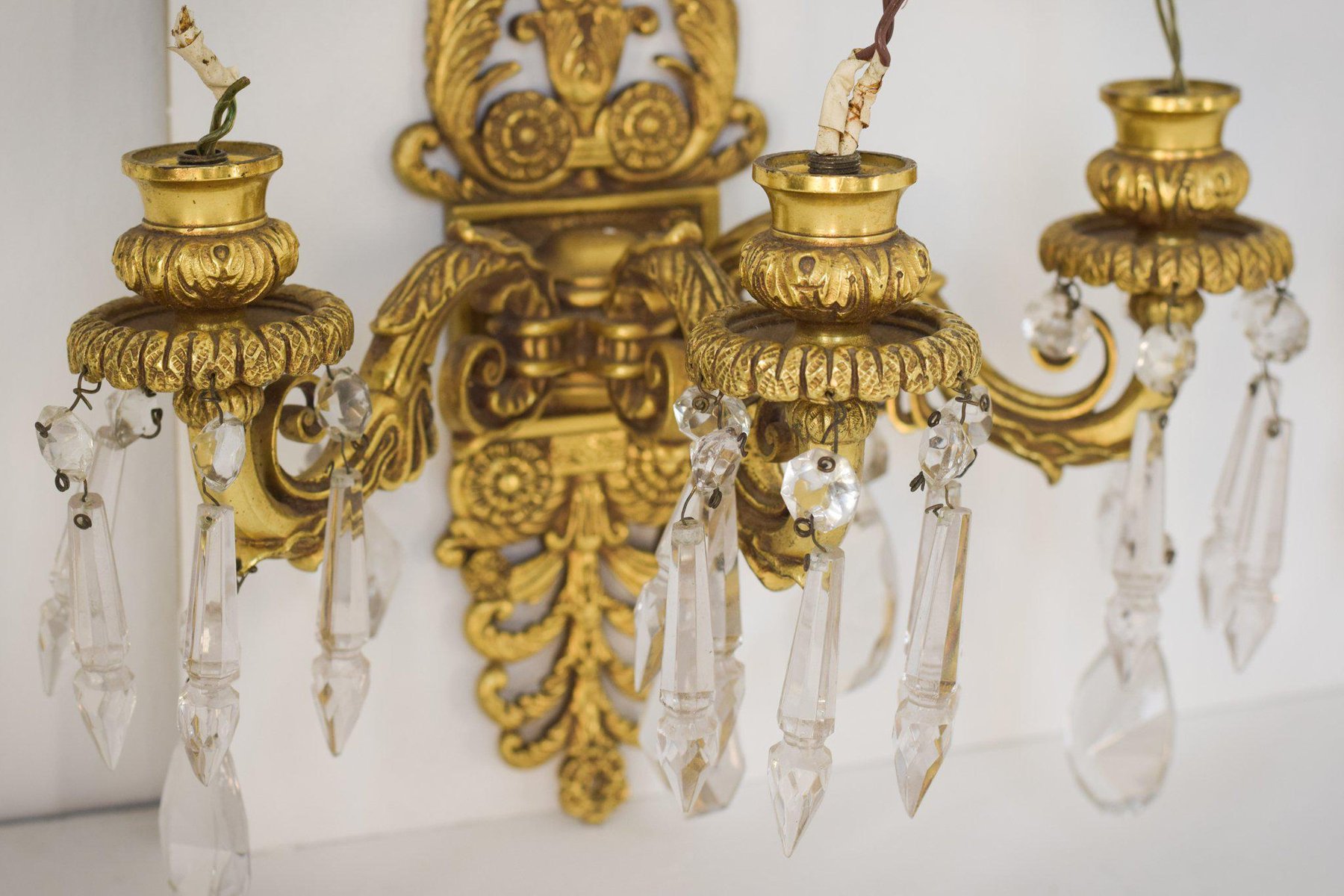 Bronze and Cut Glass Wall-Mounted Chandeliers, Set of 2 for sale at Pamono