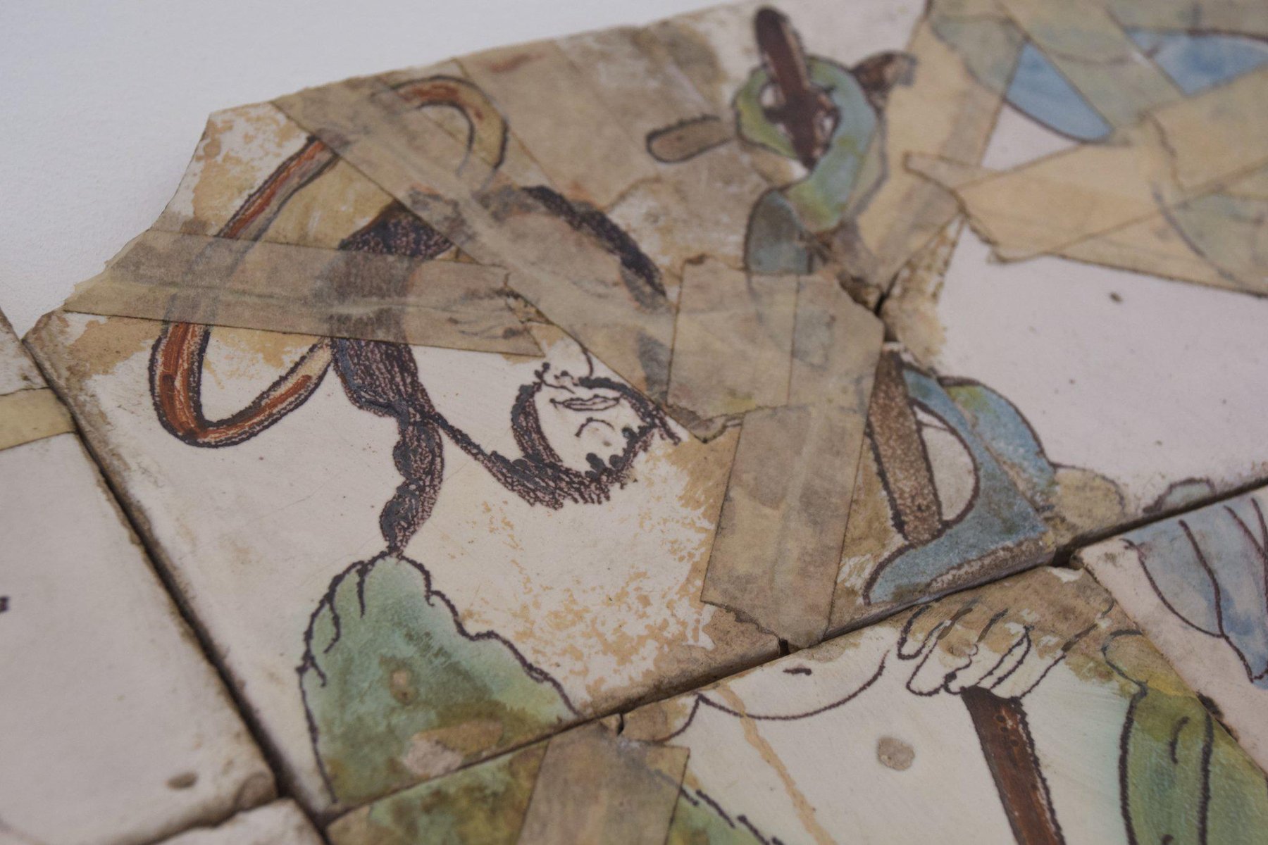 Antique Polychrome Tile Composition with Mural of Jesus for sale at Pamono