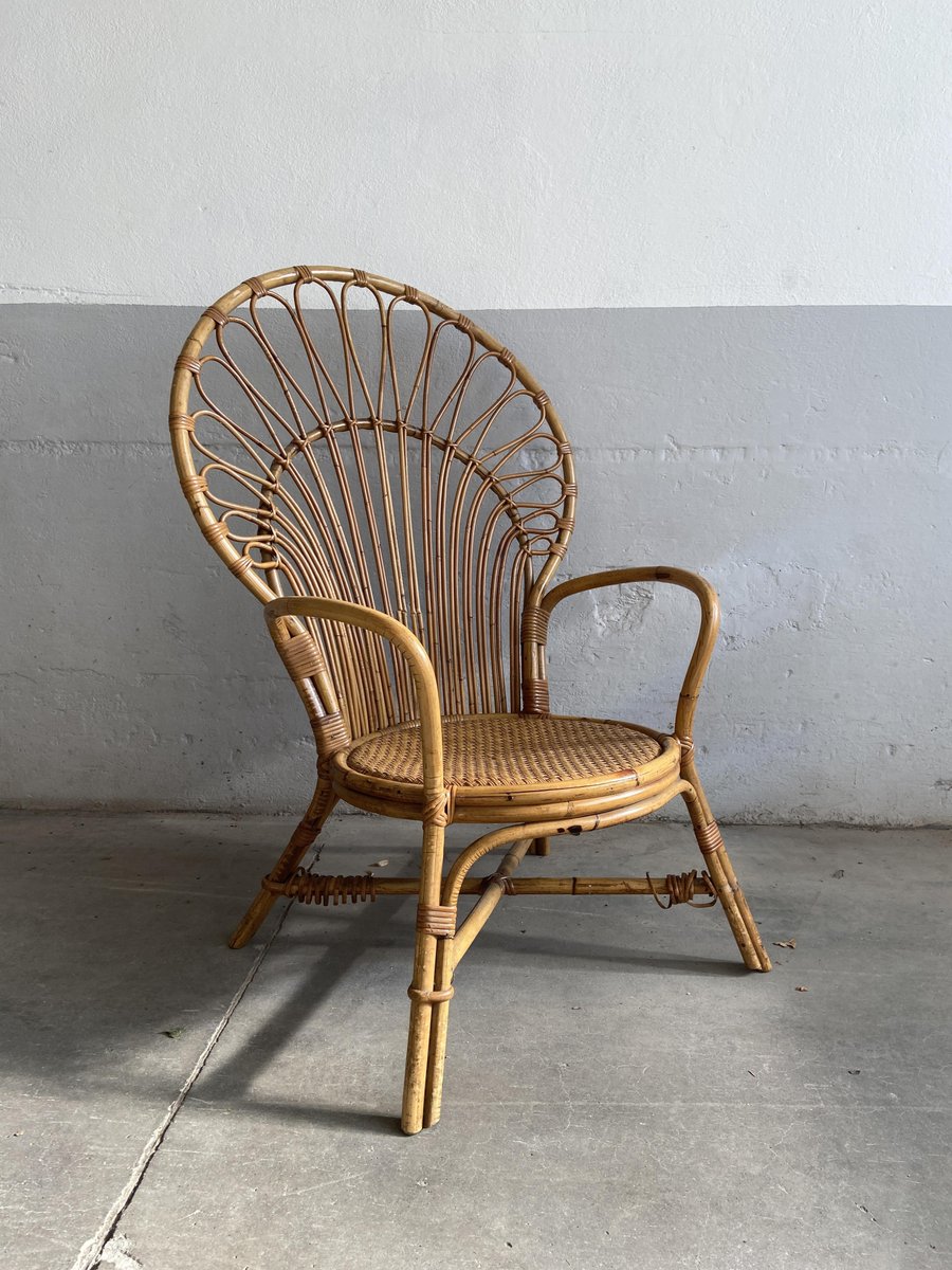Butaca Peacock italiana Mid-Century moderna de bambú en venta en Pamono