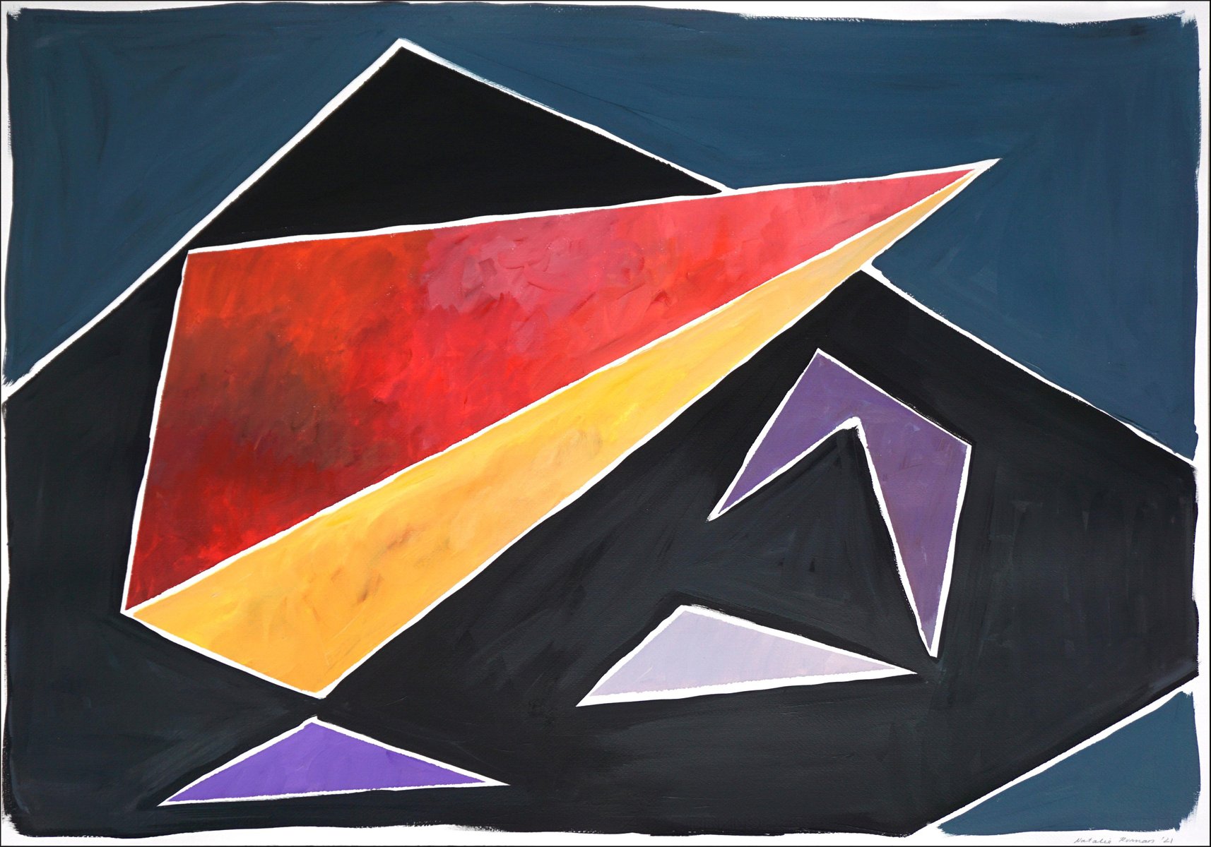 Natalia Roman, Futuristic Konstruktivistische Geometrie, 2021, Acryl auf Aquarellpapier bei ...
