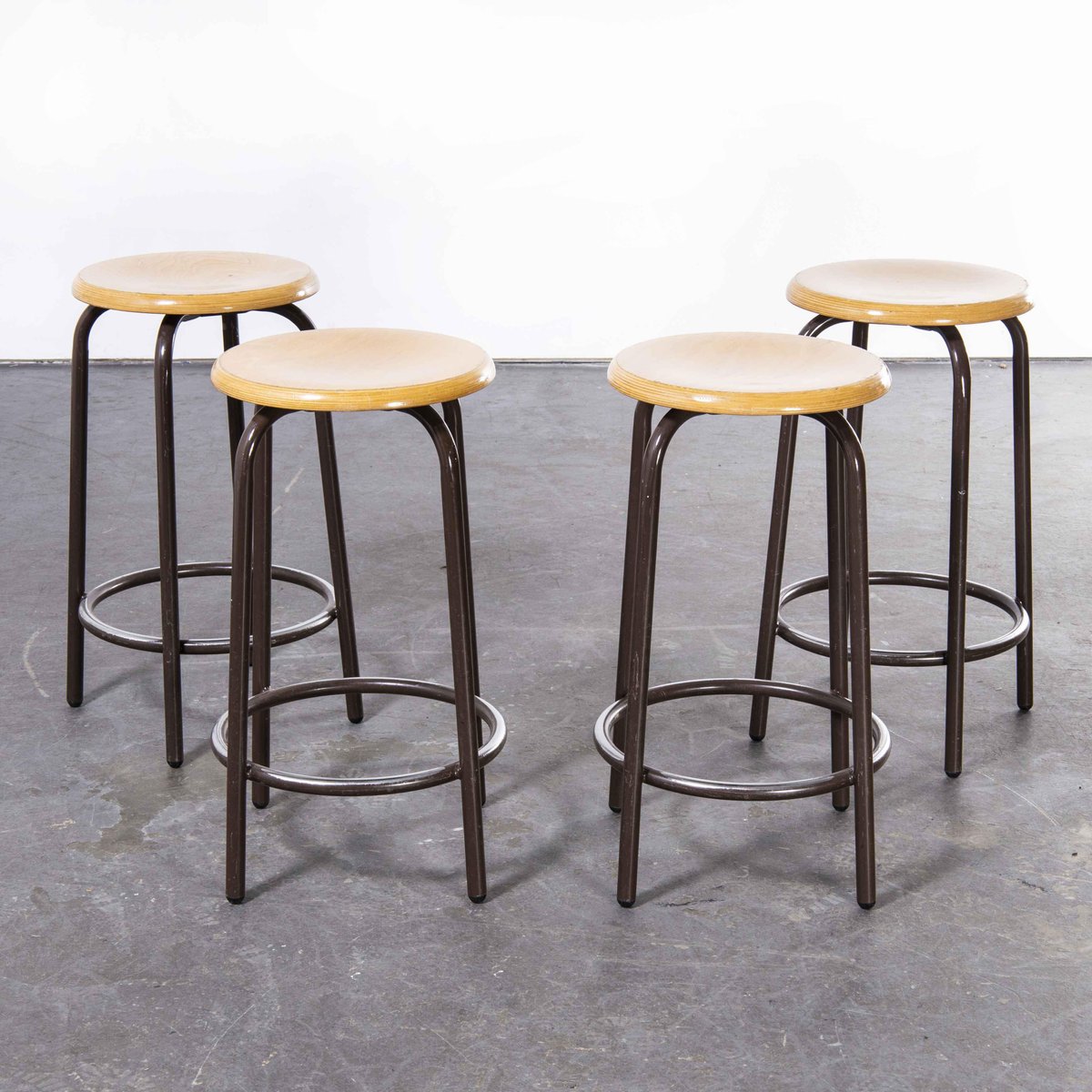 Round French High Stools in Chocolate from Mullca, 1960s, Set of 4 for ...
