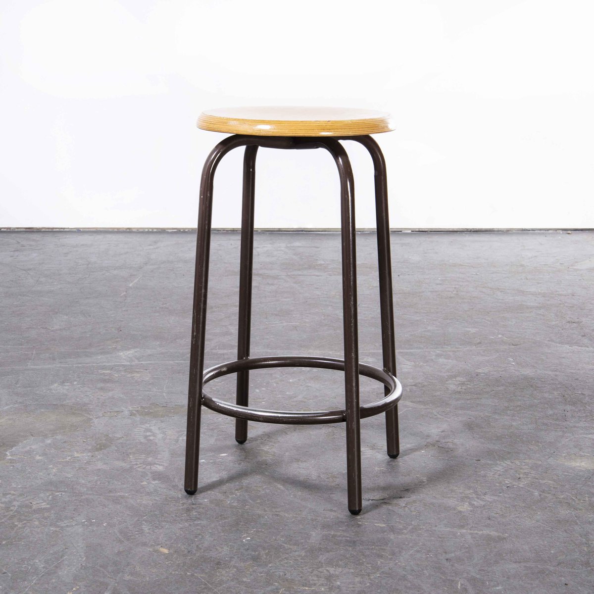 Round French High Stools in Chocolate from Mullca, 1960s, Set of 4 for ...