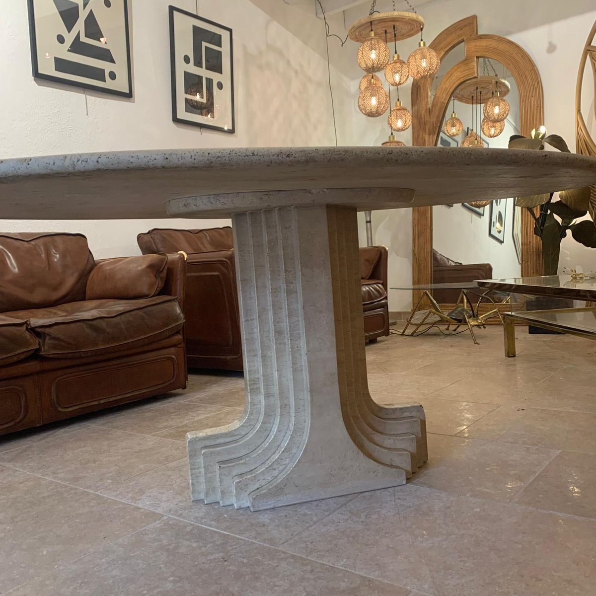 Großer ovaler Argo Tisch aus Travertin, Carlo Scarpa zugeschrieben bei ...