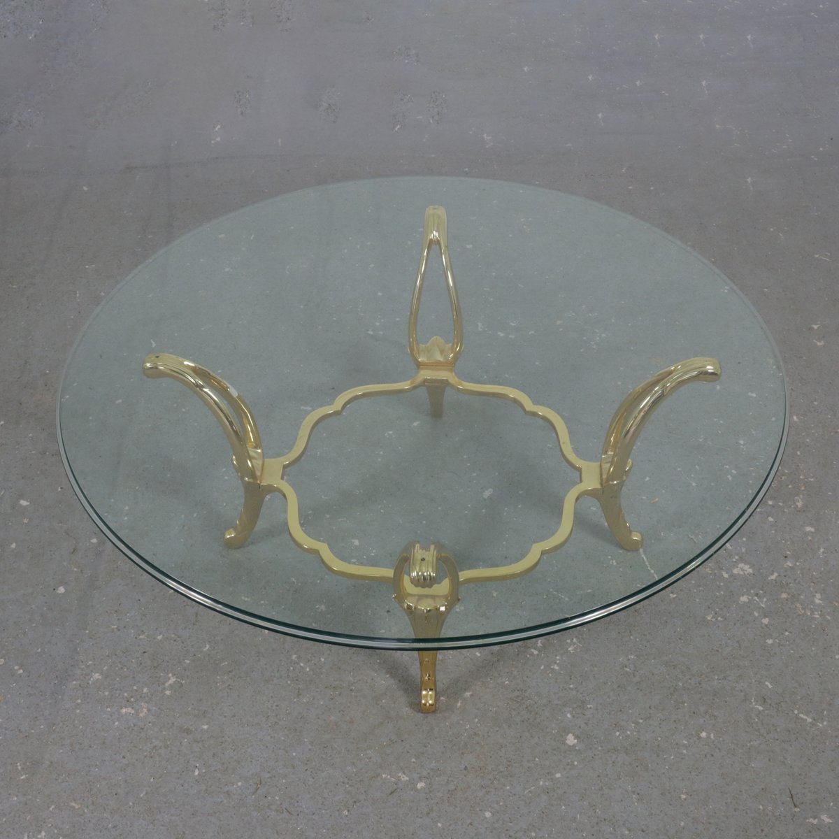 Brass Structure Table with Glass Top for sale at Pamono