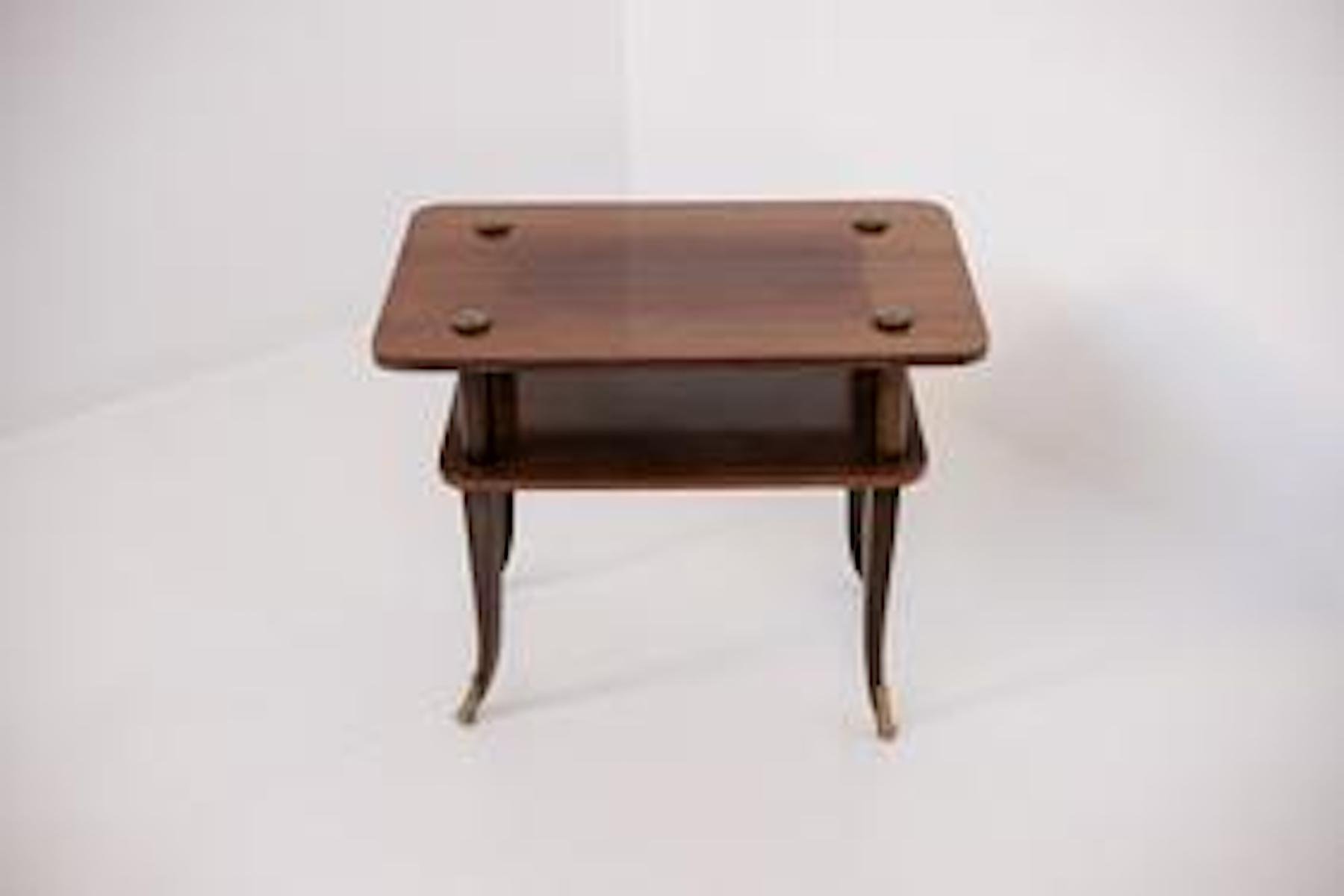 Mid-Century Italian Wood and Brass Coffee Table for sale at Pamono