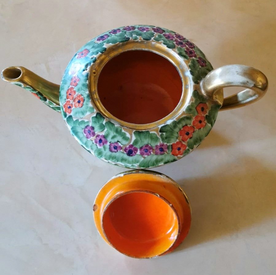 Arts and Crafts Italian Hand Painted Glazed Ceramic Teapot for sale at ...