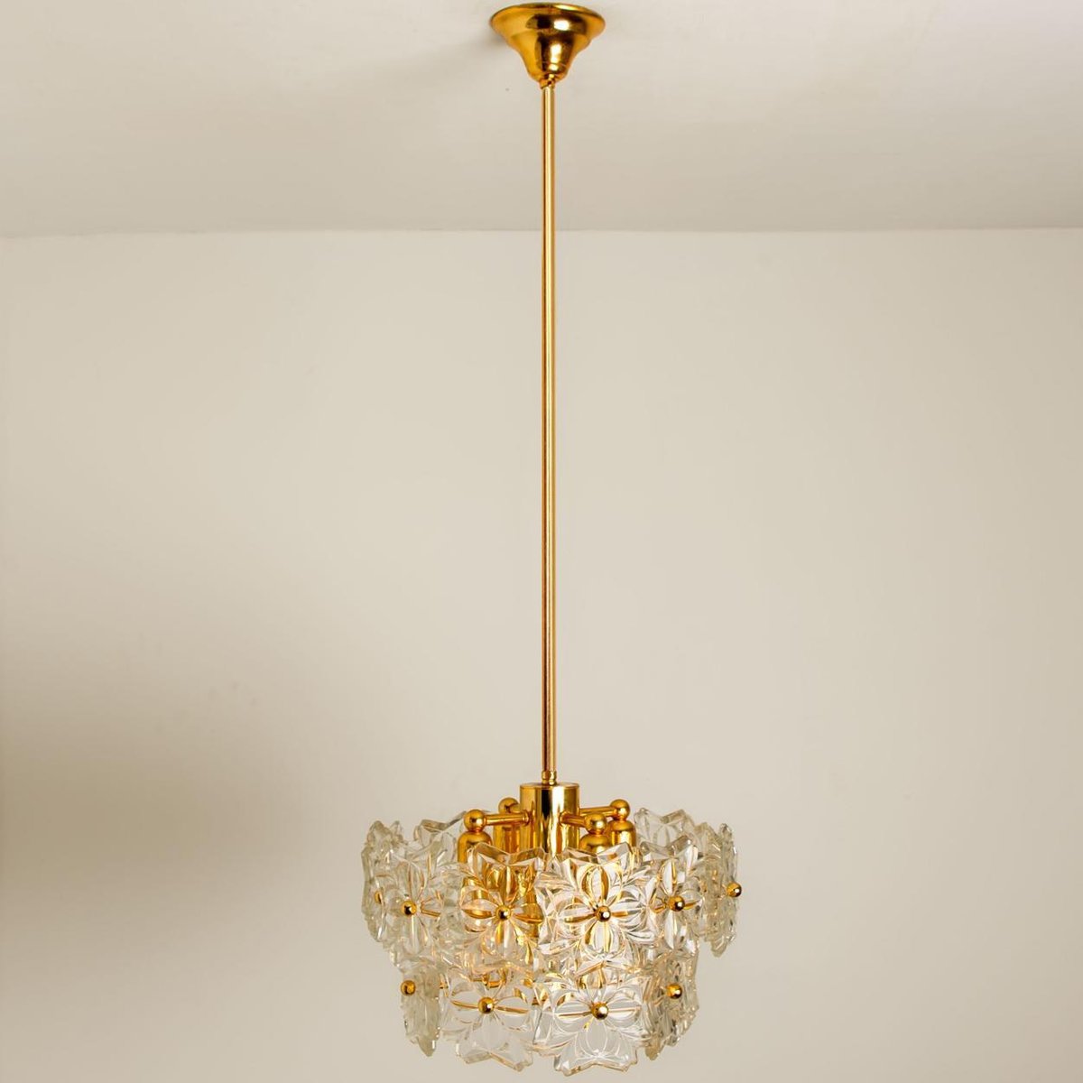 Small Floral Glass and Brass Three-Tier Light Fixture, 1970s for sale ...