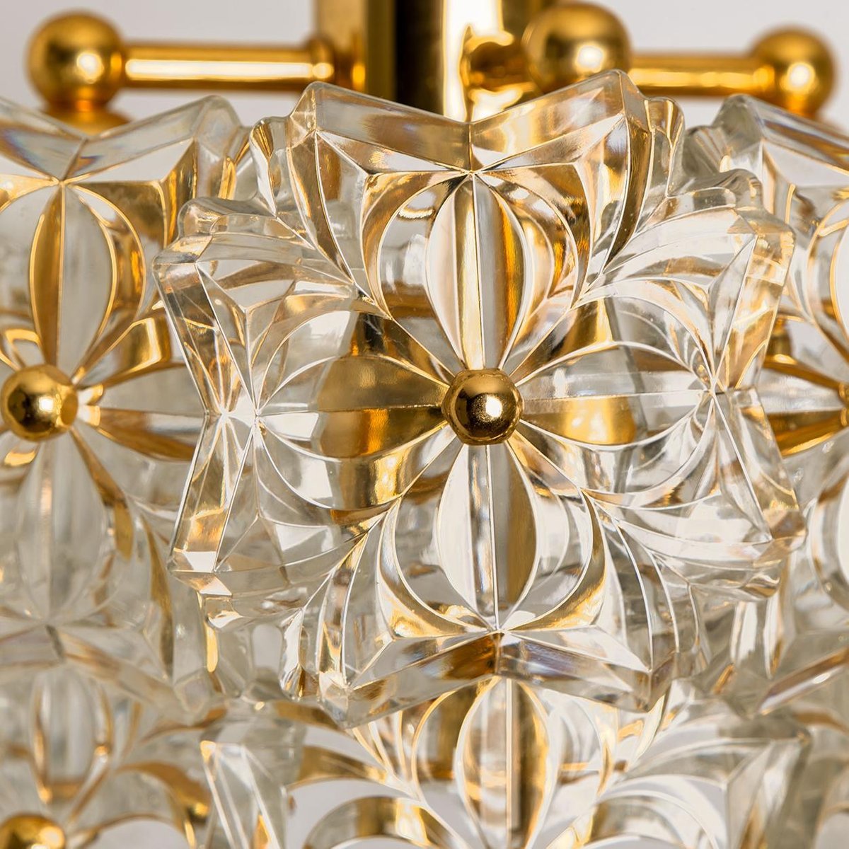 Small Floral Glass and Brass Three-Tier Light Fixture, 1970s for sale ...