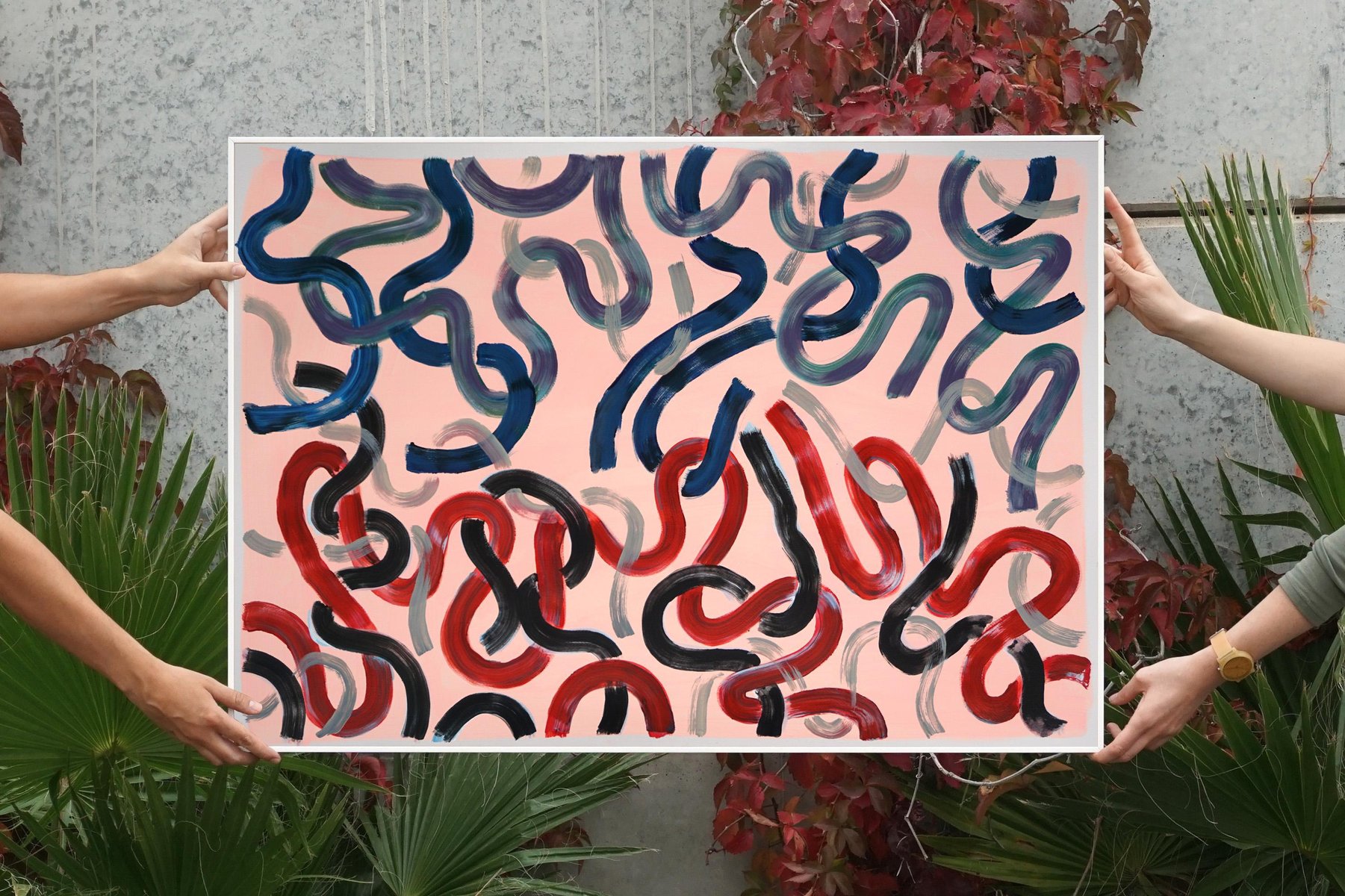 Natalia Roman, Abstract Red and Blue Landscape, 2021, Acryl auf Aquarellpapier bei Pamono kaufen