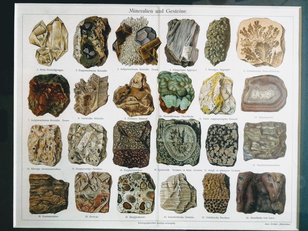 Minerals and Rocks. Encyclopedic Graphics, Germany, Chromolithograph ...