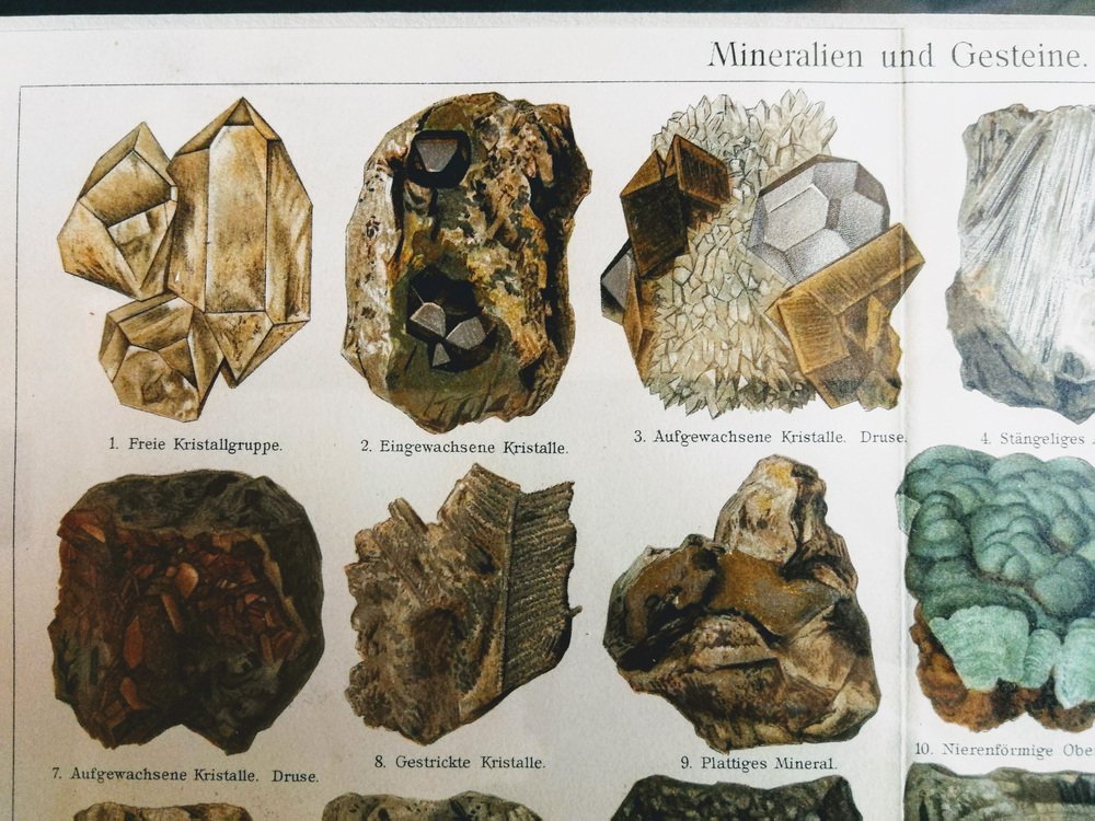 Minerals and Rocks. Encyclopedic Graphics, Germany, Chromolithograph ...
