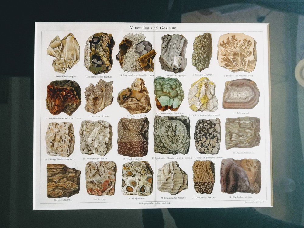 Minerals and Rocks. Encyclopedic Graphics, Germany, Chromolithograph ...
