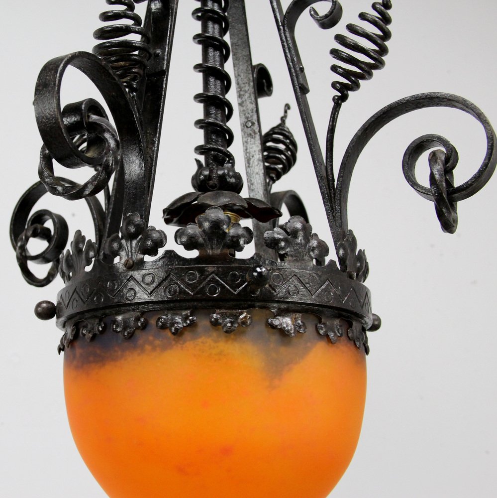 Art Nouveau Forging and Glass Pasta Lamp for sale at Pamono
