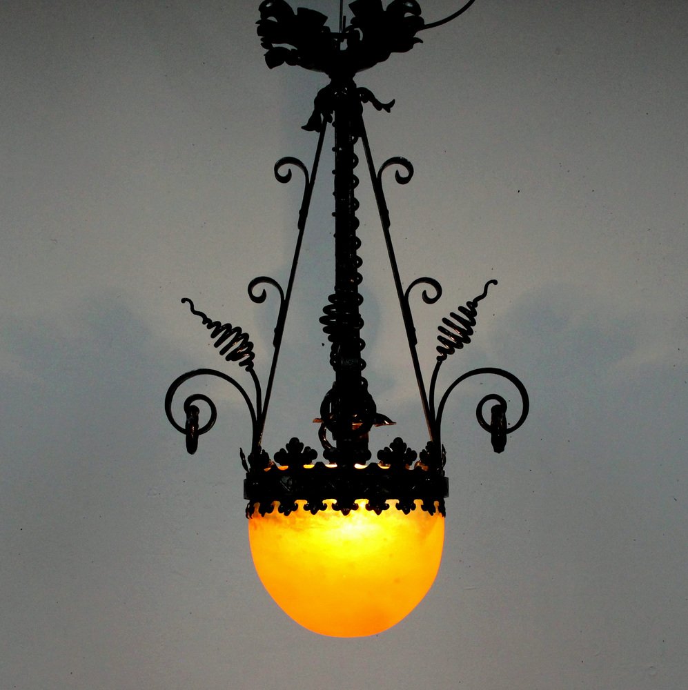 Art Nouveau Forging and Glass Pasta Lamp for sale at Pamono