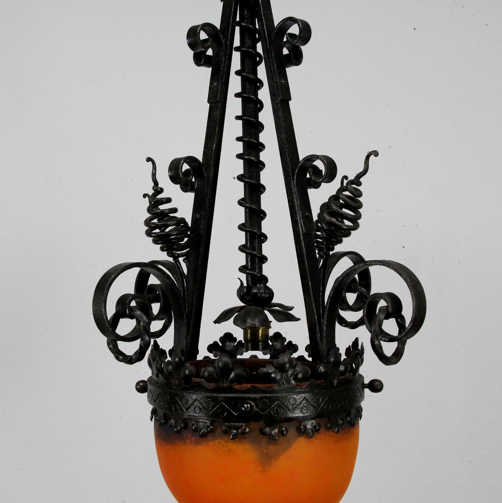 Art Nouveau Forging and Glass Pasta Lamp for sale at Pamono